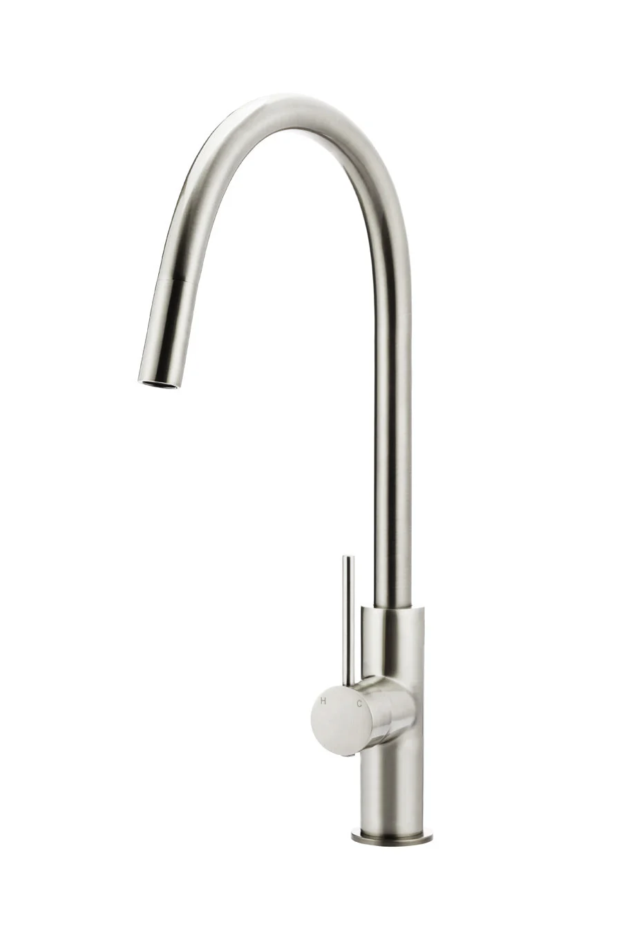 Round Piccola Pull Out Kitchen Mixer Tap Brushed Nickel